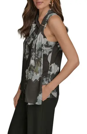Donna Karan New York Printed Sleeveless Top With Side Drape