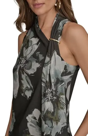 Donna Karan New York Printed Sleeveless Top With Side Drape