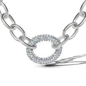 Jessica Simpson Oval Pavé Link Statement Necklace - Silver