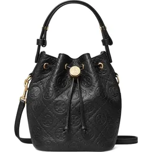 Tory Burch Mini T Monogram Pebble Leather Bucket Bag