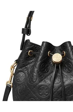 Tory Burch Mini T Monogram Pebble Leather Bucket Bag