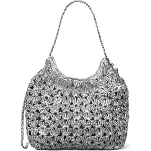 Tory Burch Fleming Metallic Woven Mini Hobo Bag