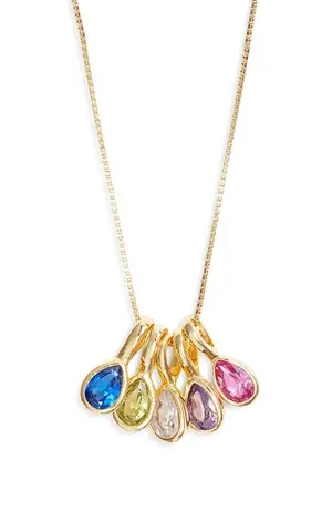 SET & STONES Multi Birthstone Teardrop Charm Necklace - Gold/5 Charm