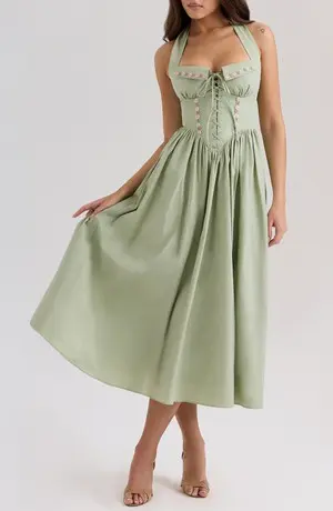 House Of Cb Emilia Corset Halter Midi Dress - Reseda