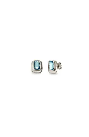 UNODE50 Rectangle Crystal Earrings - Silver