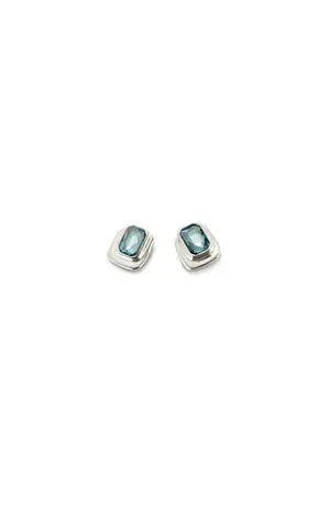 UNODE50 Rectangle Crystal Earrings - Silver