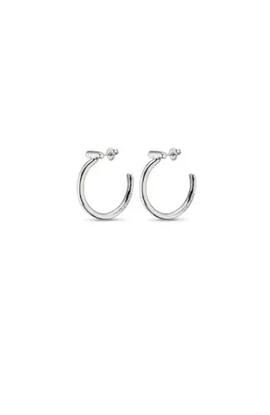 UNODE50 Polished Round Hoop Earrings - Silver