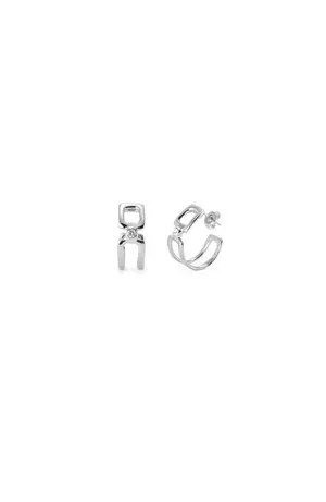 UNODE50 Double Hoop Topaz Earrings - Silver