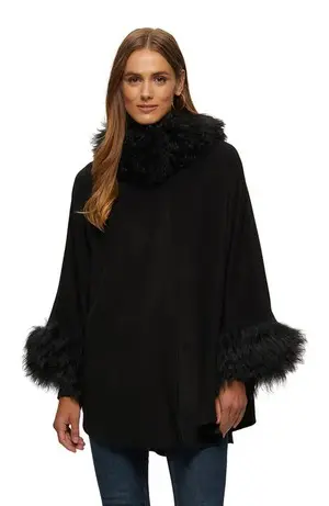 Gorski Wool And Cashmere-blend Trimmed Cape - Black