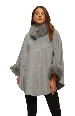 Gorski Wool And Cashmere-blend Trimmed Cape - Gray