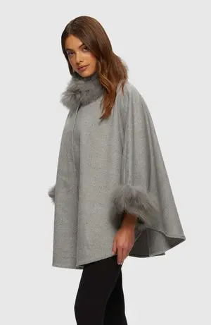 Gorski Wool And Cashmere-blend Trimmed Cape - Gray