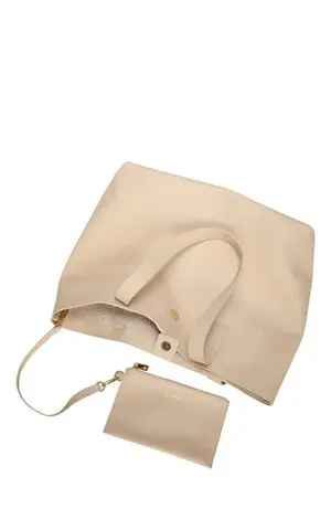 Gorski Leather Tote Bag With Removable Zipped Pouch - Beige