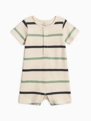 COLORED ORGANICS Organic Cotton Mason Romper Aldo Stripe/navy + Jade