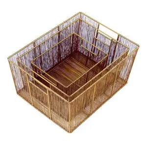 HAPPIMESS Sutton Modern Glam Handmade Wire Metal Nesting Storage Baskets - Gold
