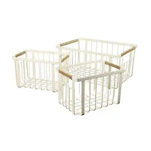 HAPPIMESS Henley Vintage Farmhouse Handmade Wire Metal Nesting Storage Baskets With Jute Wrapped Handles - Almond