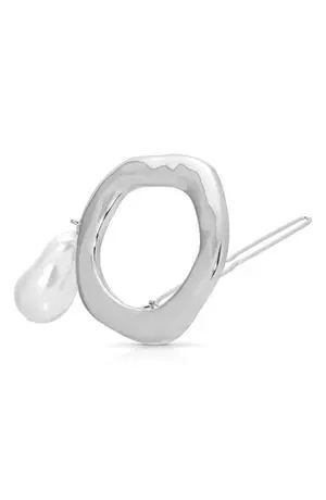 Ettika Open Circle Imitation Pearl Barrette - Silver