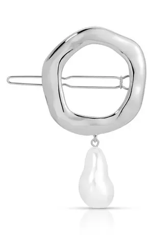 Ettika Open Circle Imitation Pearl Barrette - Silver