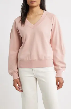 CITY BLUES Zip Detail Ruched Sleeve Sweatshirt - Rose