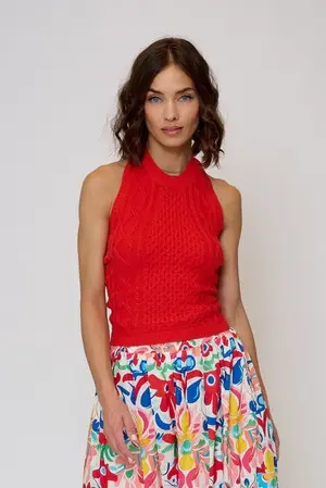 Central Park West Cabled Halter Knit Top