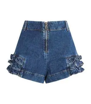 Sandro Denim Ruffle Shorts - Blue