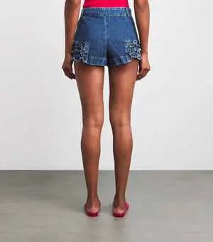 Sandro Denim Ruffle Shorts - Blue