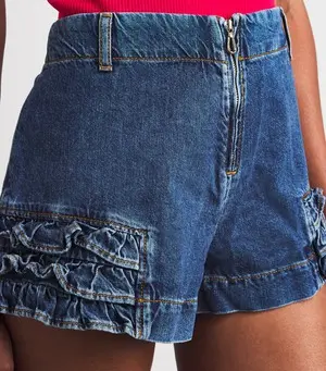 Sandro Denim Ruffle Shorts - Blue
