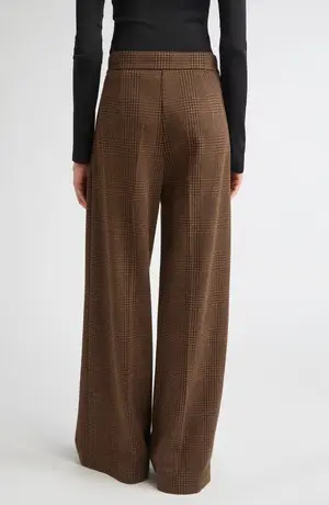 Max Mara Ponza Pleated Houndstooth Check Wide Leg Pants - Chocolate