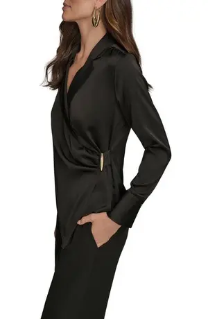 Donna Karan New York Wrap Charmeuse Shirt - Black