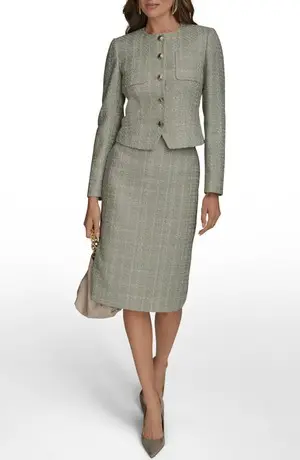 Donna Karan New York Button Front Tweed Jacket