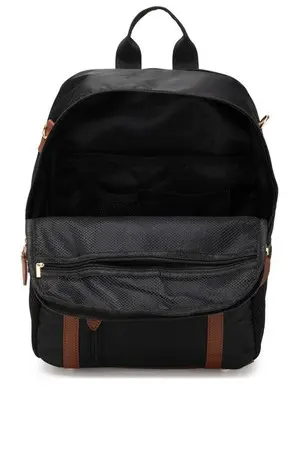 ELLE 18l Twill And Vegan Leather Backpack - Black