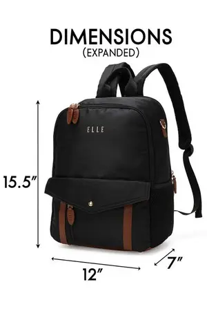 ELLE 18l Twill And Vegan Leather Backpack - Black