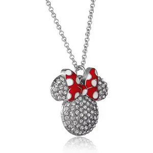 Disney Minnie Mouse Polka Dot Bow Crystal Pendant Necklace - Silver
