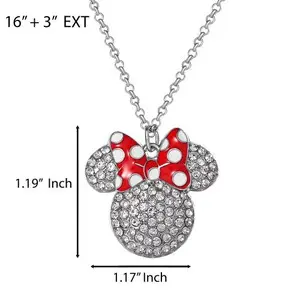 Disney Minnie Mouse Polka Dot Bow Crystal Pendant Necklace - Silver