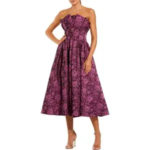 Mac Duggal Floral Brocade A-line Midi Dress