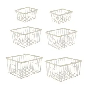 HAPPIMESS Camden Vintage Industrial Handmade Wire Metal Nesting Storage Baskets - Almond