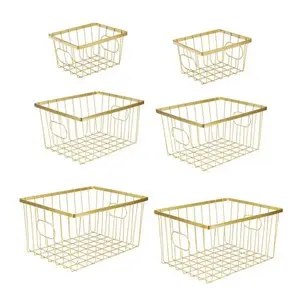 HAPPIMESS Camden Vintage Industrial Handmade Wire Metal Nesting Storage Baskets - Gold