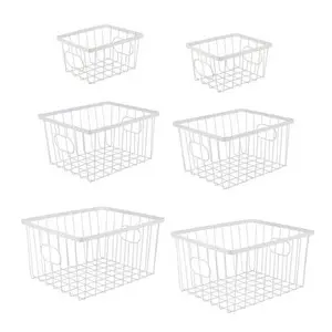 HAPPIMESS Camden Vintage Industrial Handmade Wire Metal Nesting Storage Baskets - White