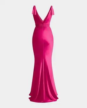 ZHIVAGO Deep V-neck Stretch Satin Gown - Fuchsia