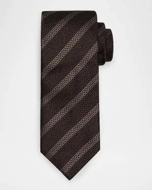 Brunello Cucinelli Cross Stitch Stripe Tie Light Brown