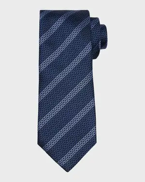 Brunello Cucinelli Cross Stitch Stripe Tie Sapphire Blue