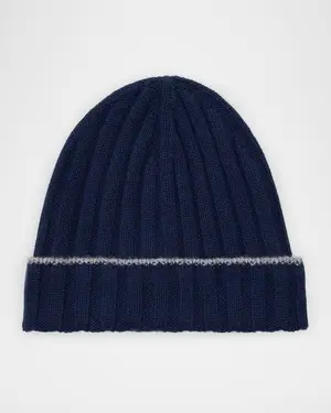 Brunello Cucinelli Cashmere Rib Beanie Hat - Deep Blue