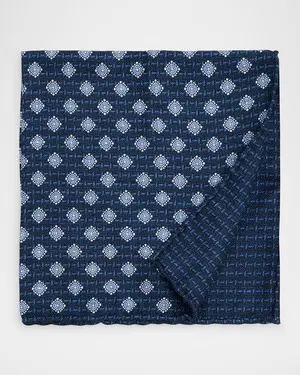 Brunello Cucinelli Medallion-print Silk Pocket Square Navy