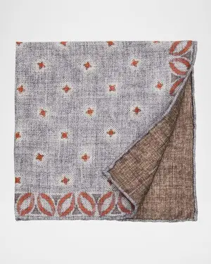 Brunello Cucinelli Silk Floral Print Pocket Square Grey/orange