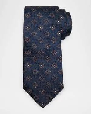 Brunello Cucinelli Geometric Tile Jacquard Neck Tie Navy
