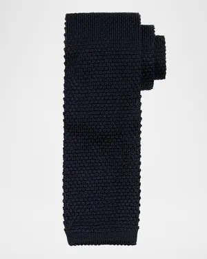 Brunello Cucinelli Silk And Cotton Knit Tie - Navy