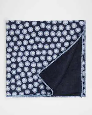 Brunello Cucinelli Silk Geometric Circle Pocket Square Navy