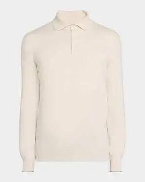 Brunello Cucinelli Men & Apos;s Premium Cashmere Polo Sweater Ecru