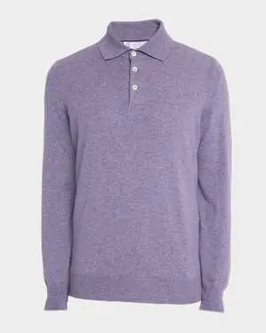Brunello Cucinelli Men & Apos;s Premium Cashmere Polo Sweater Periwinkle