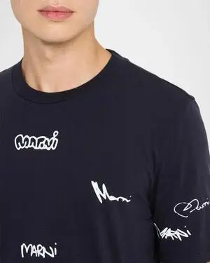 Marni Apos;s Allover Multi-logo Crewneck T-shirt - Blublack