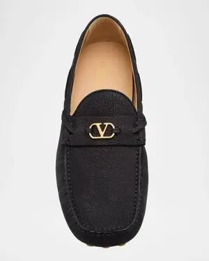 Valentino Garavani Grained Deerskin Suede Driving Loafers - Black